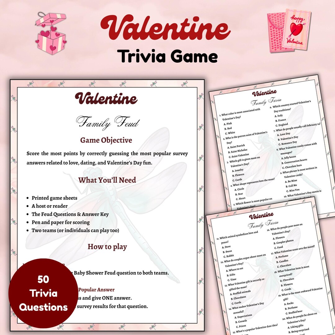 Valentine Trivia Game | Valentine’s Day Quiz | Printable Love Trivia ...