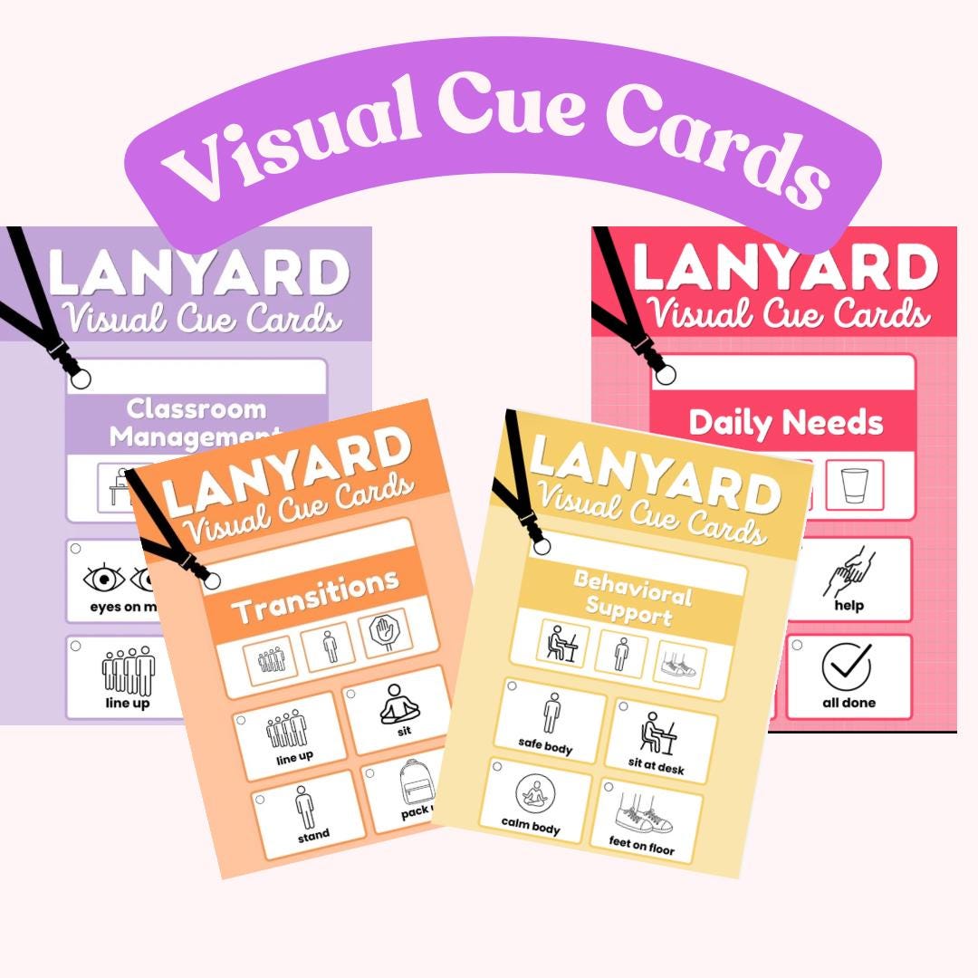 Lanyard Visual Cue Cards Bundle Daily Needs • Classroom Management ...