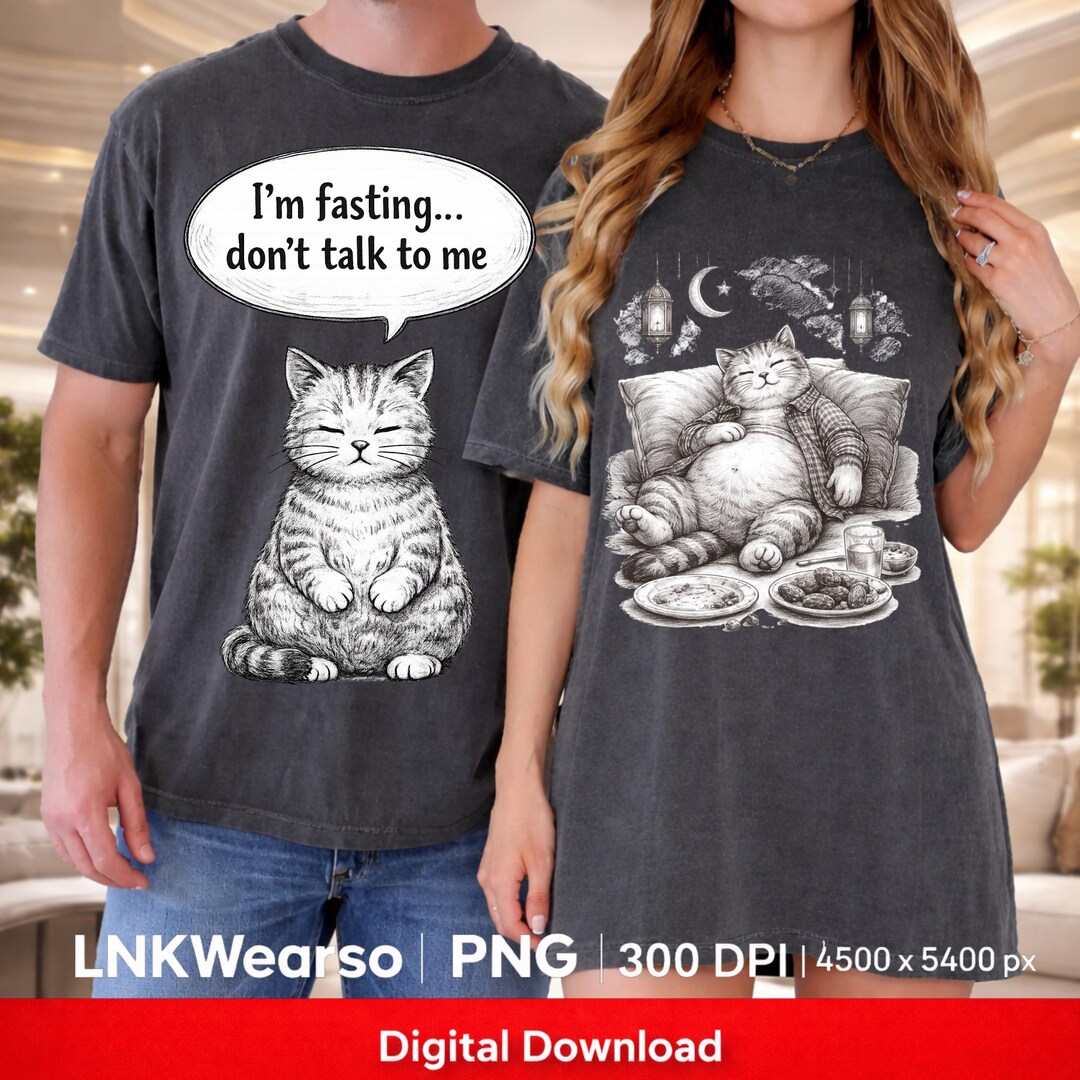 Funny Ramadan Cat PNG Bundle: Islamic Humor, Iftar Art (digital ...