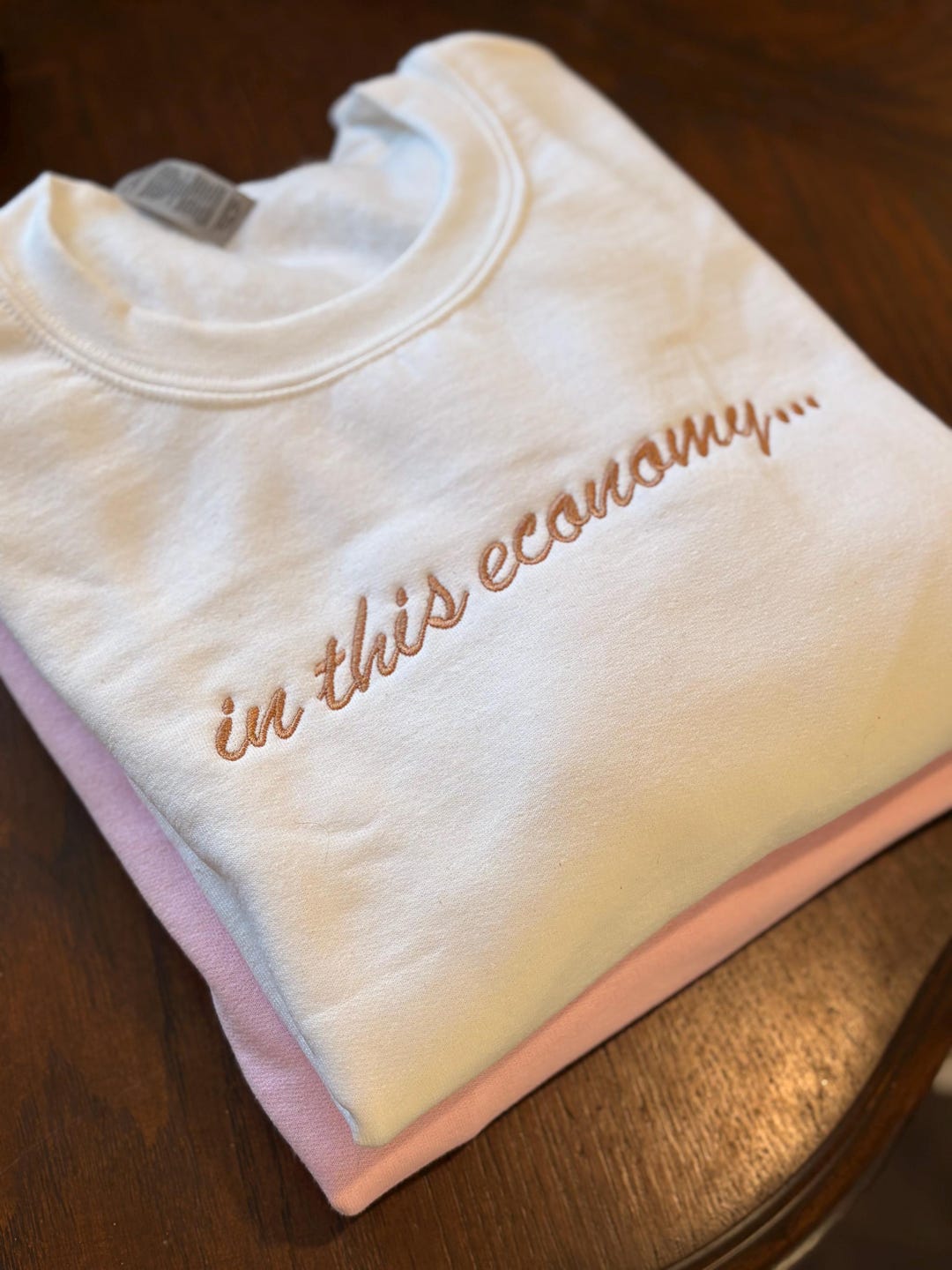 Embroidered “in This Economy…” Sweatshirt | Cozy Script Crewneck ...