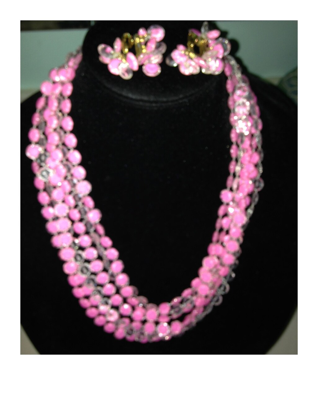 Bright Pink Long Pink Necklace Set3 Strand1960's48 - Etsy