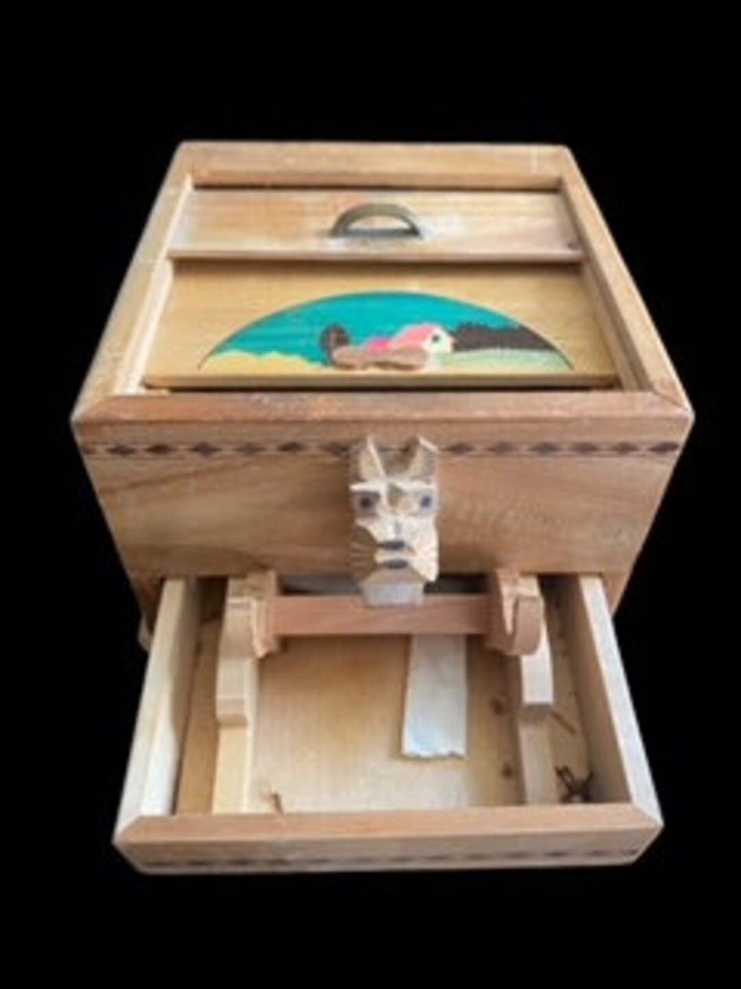 Vintage Japanese Wooden Cigarette Box With Roll Top Lid and Scotty Dog ...