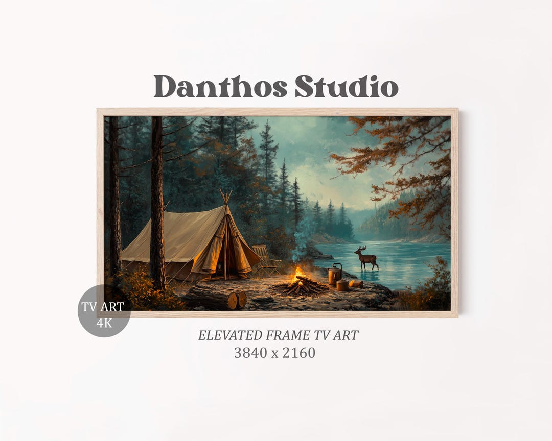 Vintage Rustic Camping Scene Frame TV Art, Mid-century Wilderness ...