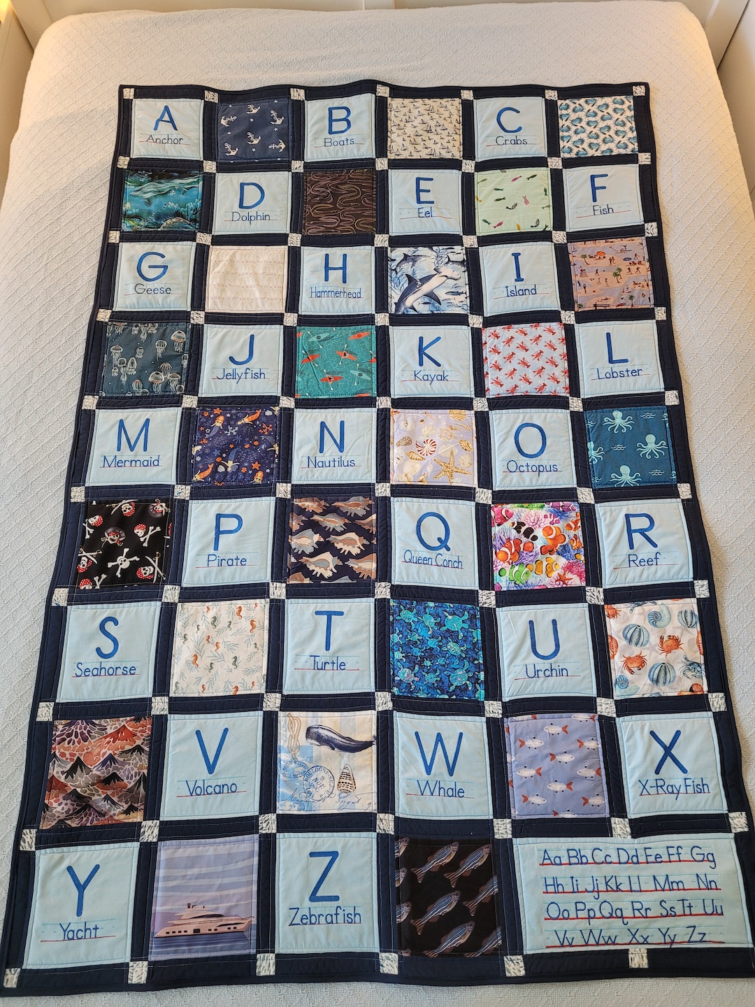 Nautical Themed Alphabet Quilt for Child or Baby. One of a Kind ...