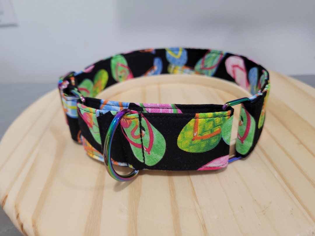 Flip Flop Print Greyhound Martingale Dog Collar With Rainbow Hardware ...