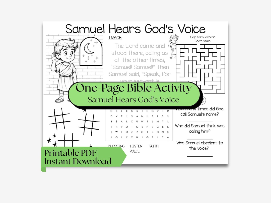 Samuel Hears God’s Voice One-page Bible Worksheet | Kids Church ...