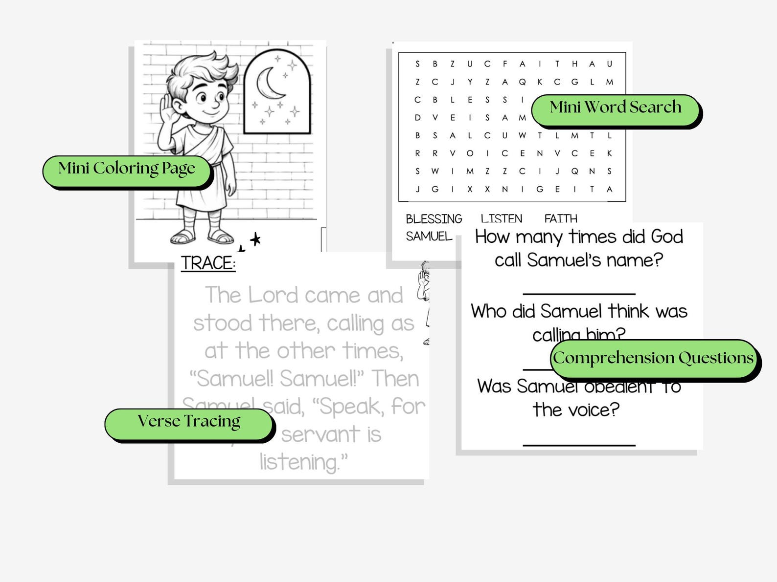 Samuel Hears God’s Voice One-page Bible Worksheet | Kids Church ...