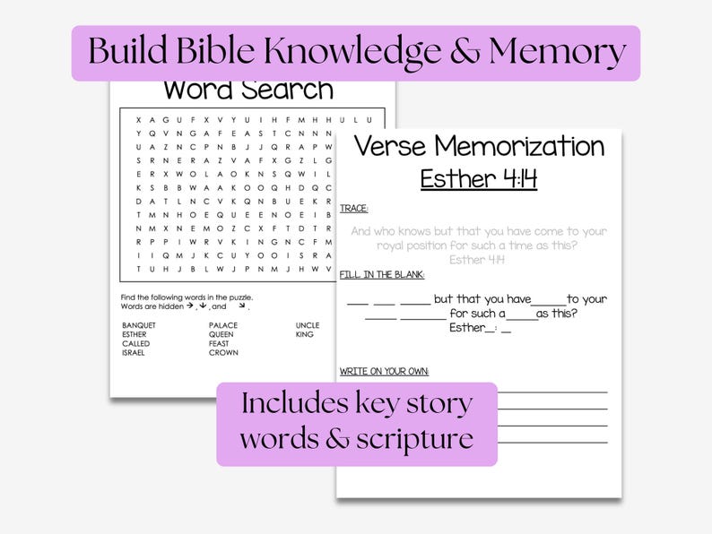 Queen Esther Bible Activity Packet – Courage and Trust in God-sunday ...