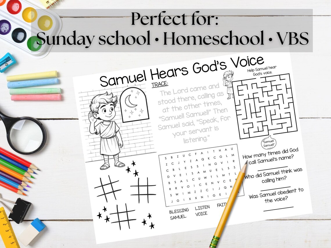 Samuel Hears God’s Voice One-page Bible Worksheet | Kids Church ...