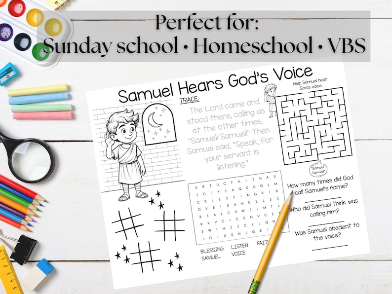 Samuel Hears God’s Voice One-page Bible Worksheet | Kids Church ...