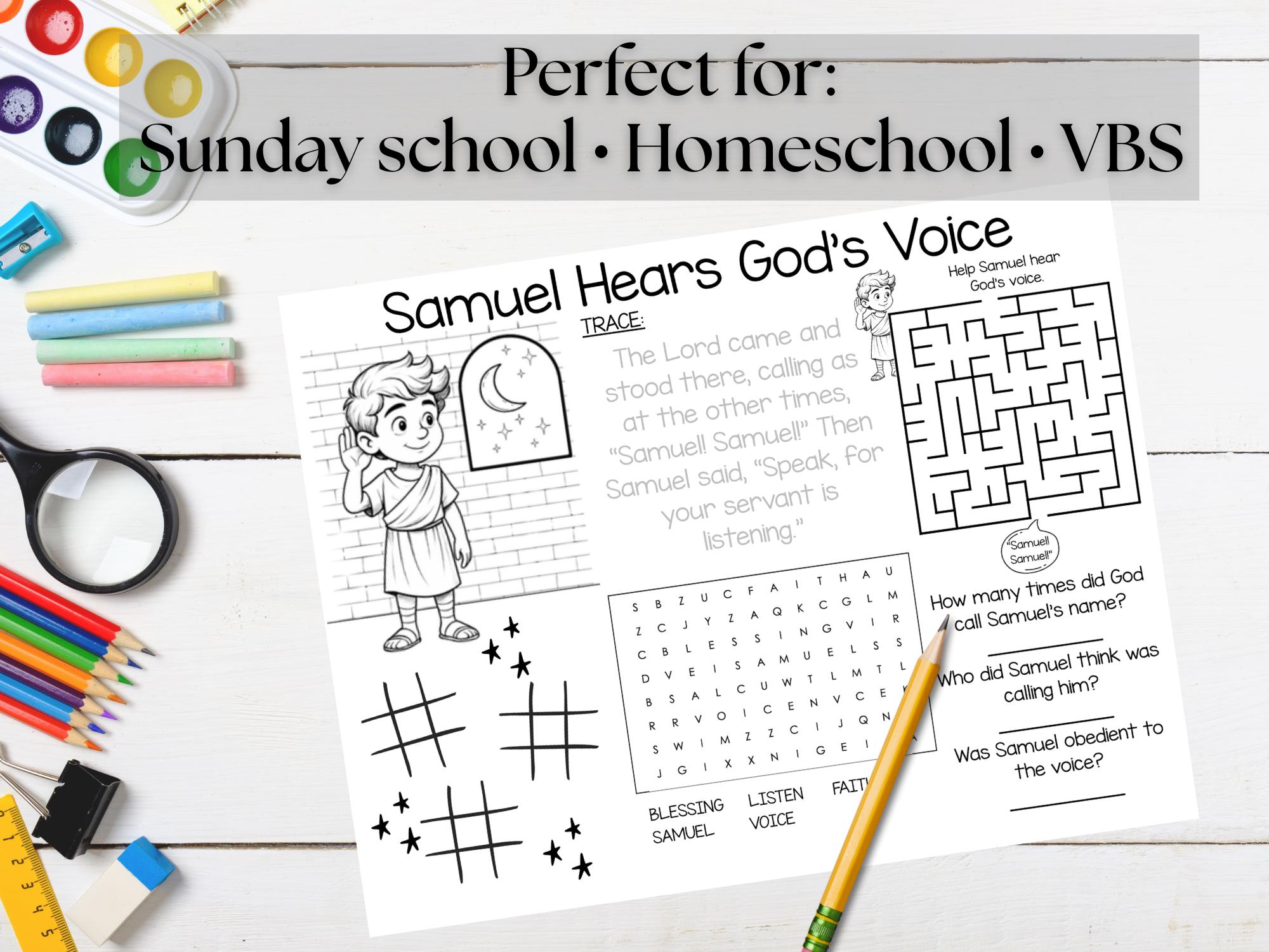 Samuel Hears God’s Voice One-page Bible Worksheet | Kids Church ...