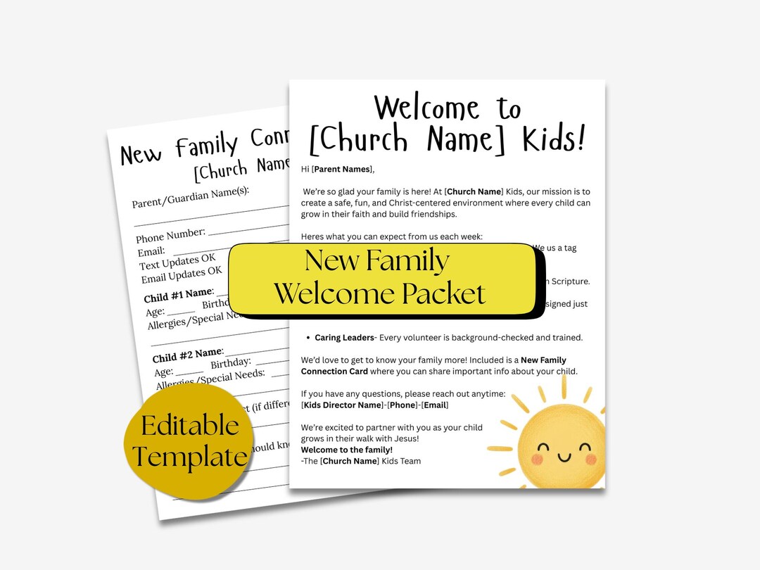 Kids Ministry New Family Welcome Packet | Editable Parent Letter ...
