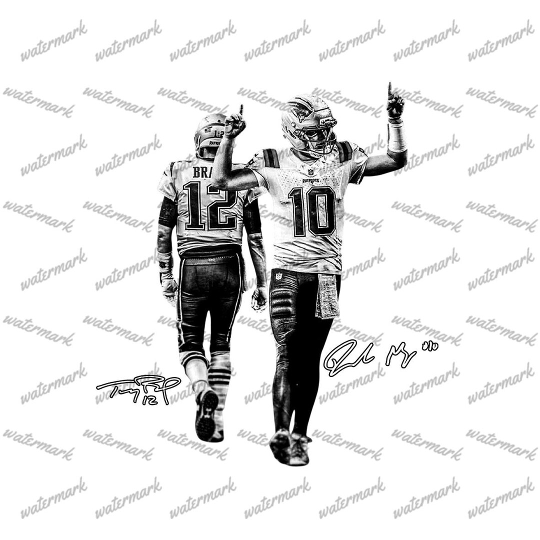 Drake Maye & Tom With Signature Shirt Png, Football Y2k Rap Tee Png ...