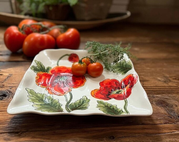 Pre-owned Poppy Dance Ceramic Tray – 11 X 11 Inches Designed by Maxcera ...