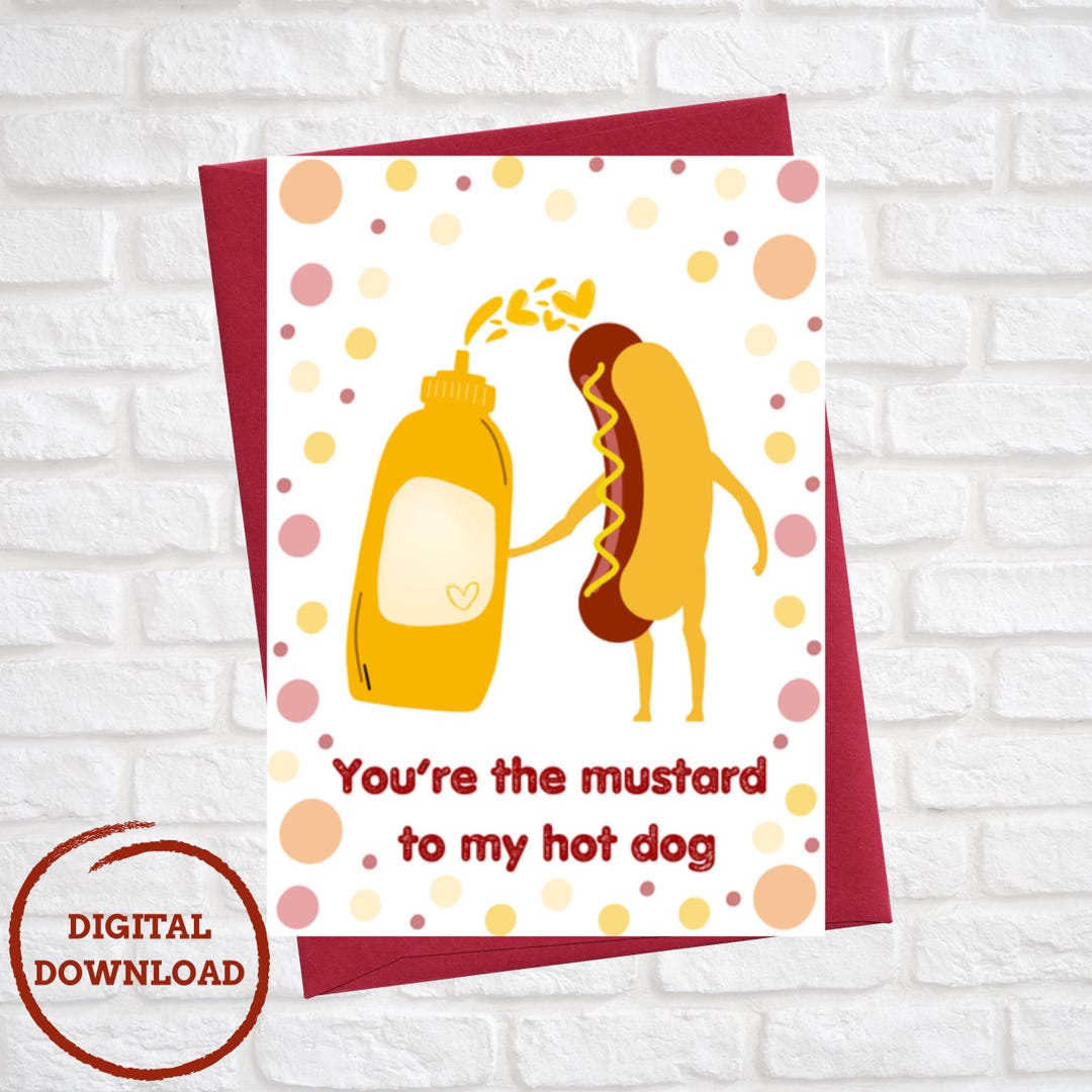 Funny Hot Dog Valentine's Day Card, Printable Anniversary Card (digital ...