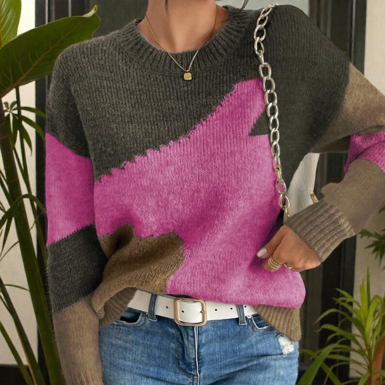 Abstract Knit Colour-block Sweater | Multicolour Patchwork Pull-over ...