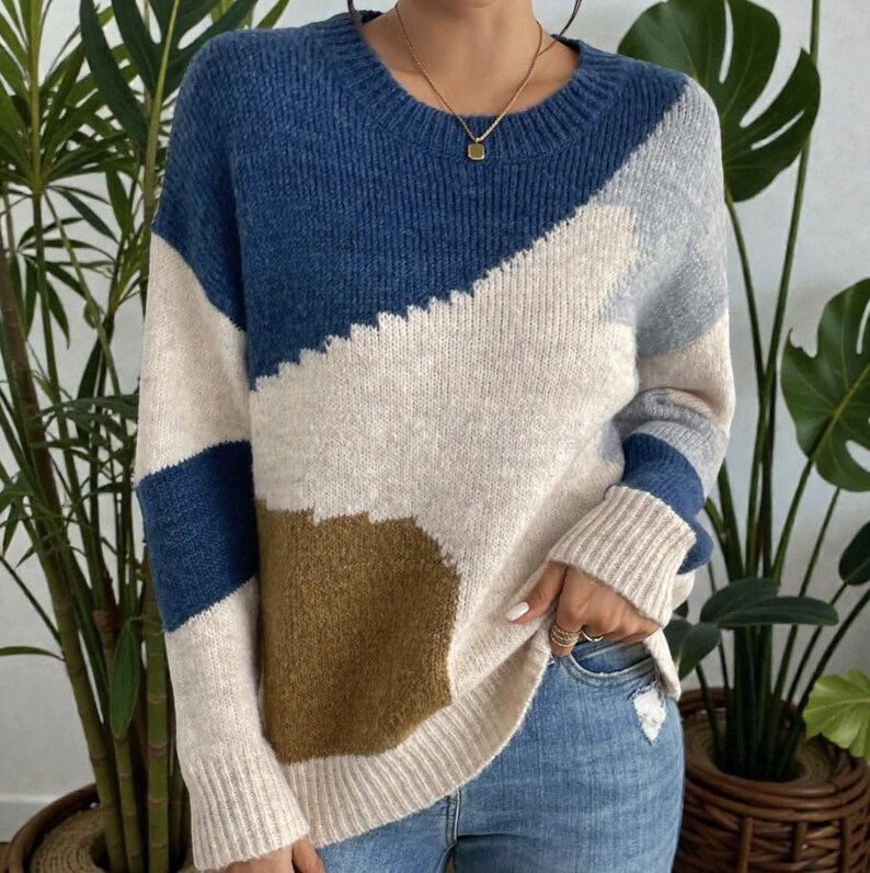 Abstract Knit Colour-block Sweater | Multicolour Patchwork Pull-over ...