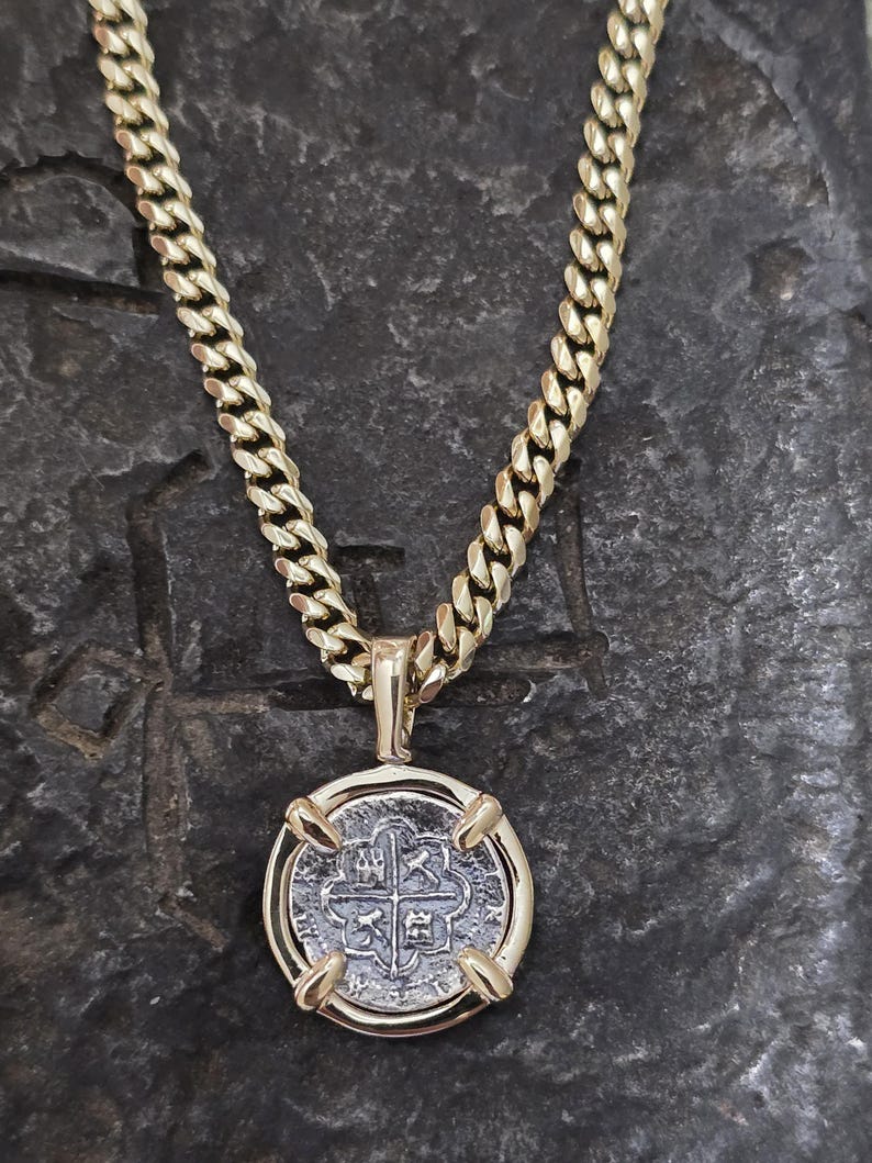 Small Atocha Shipwreck Coin Pendant With 14kt Gold Miami Cuban ...