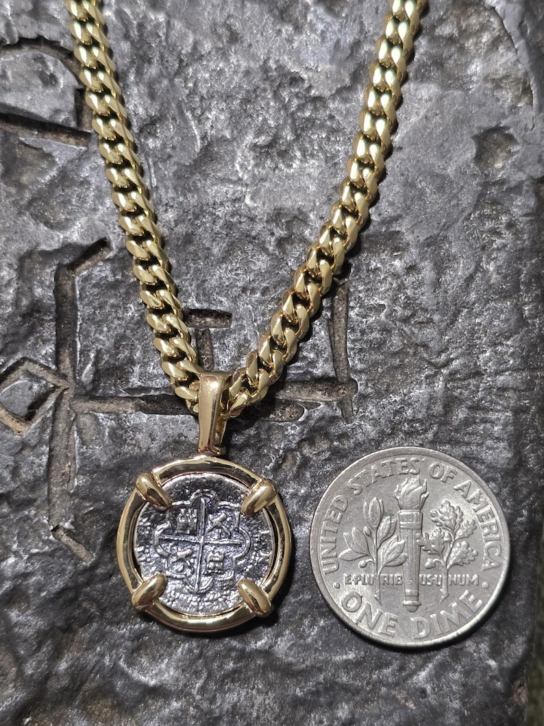 Small Atocha Shipwreck Coin Pendant With 14kt Gold Miami Cuban ...