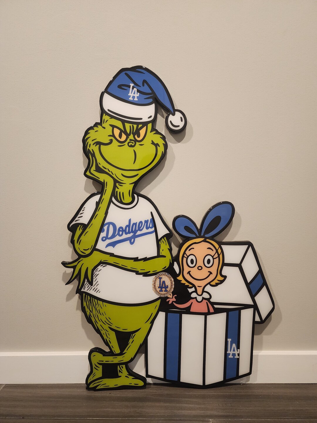 Dodgers Grinch & Cindy Lou World Series Champions Wooden Christmas ...