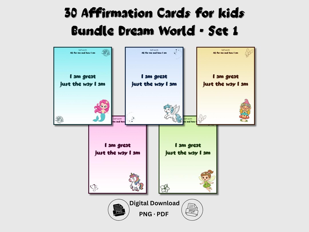 Affirmation Cards for Kids | Bundle Dream World | 5 Designs | Positive ...