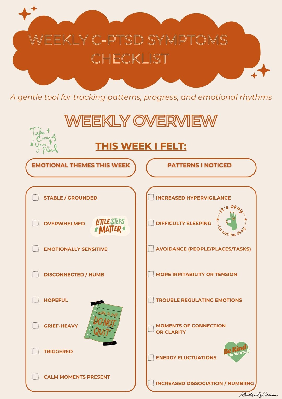 C-PTSD Weekly Tracking Worksheet - Etsy