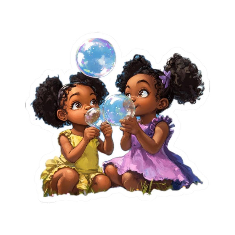 Two Little Girls Blowing Bubbles Sticker | Kiss-cut Sticker - Etsy