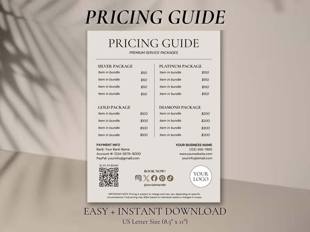 Editable Pricing Guide Template, Minimalist Price List, Business Flyer ...
