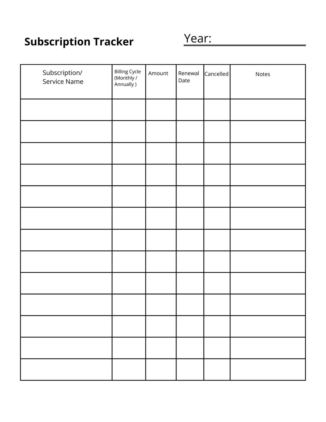 Subscription Tracker Printable | Recurring Payments Log | Monthly ...