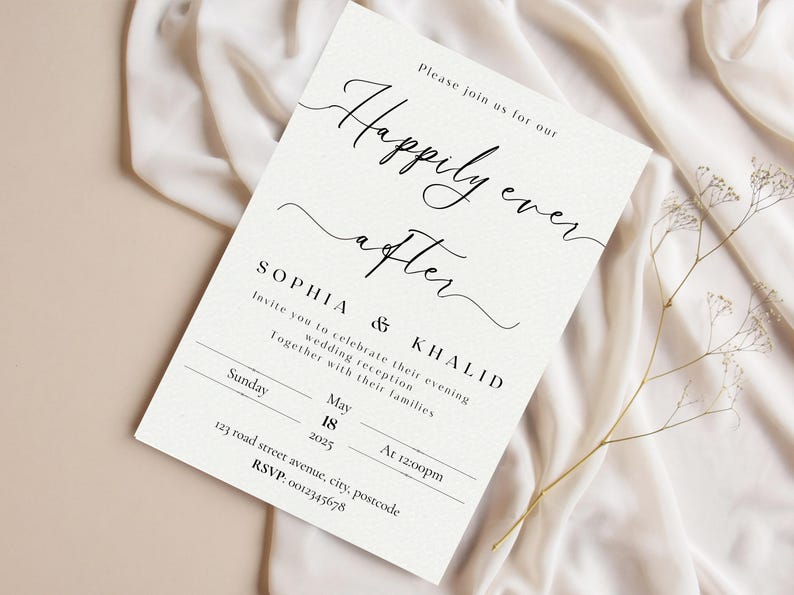 Editable Wedding Invitation Template, Minimal Modern Happily Ever After ...