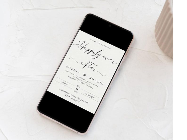 Editable Wedding Invitation Template, Minimal Modern Happily Ever After ...