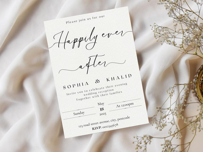 Editable Wedding Invitation Template, Minimal Modern Happily Ever After ...