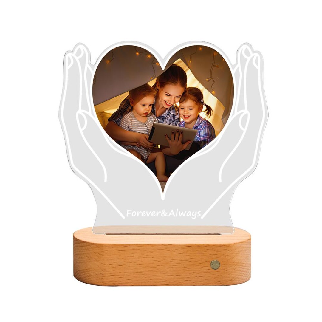 Custom Photo & Text Heart-shaped Acrylic Night Light With Warm Light - Etsy