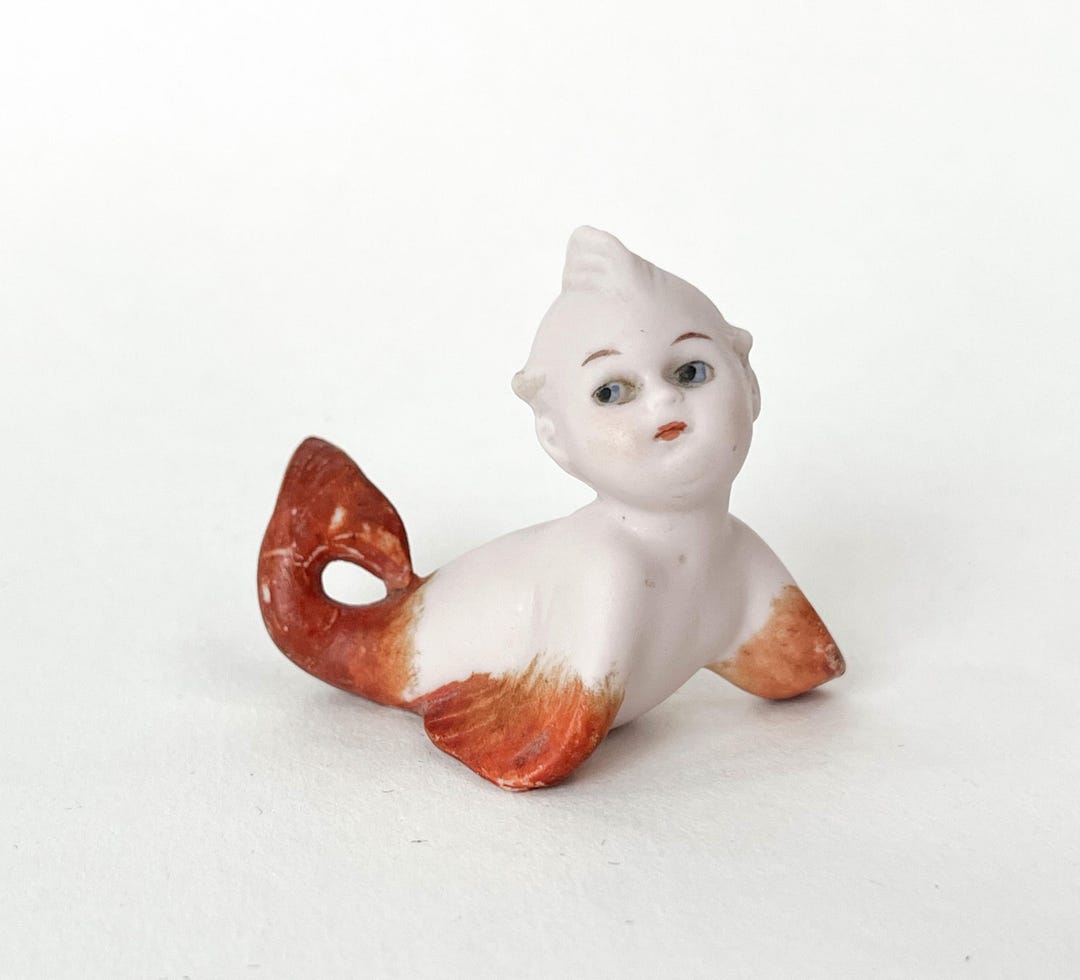 Mini Mermaid Baby Pixie Cupie Kewpie Doll Figurine Miniature Porcelain ...