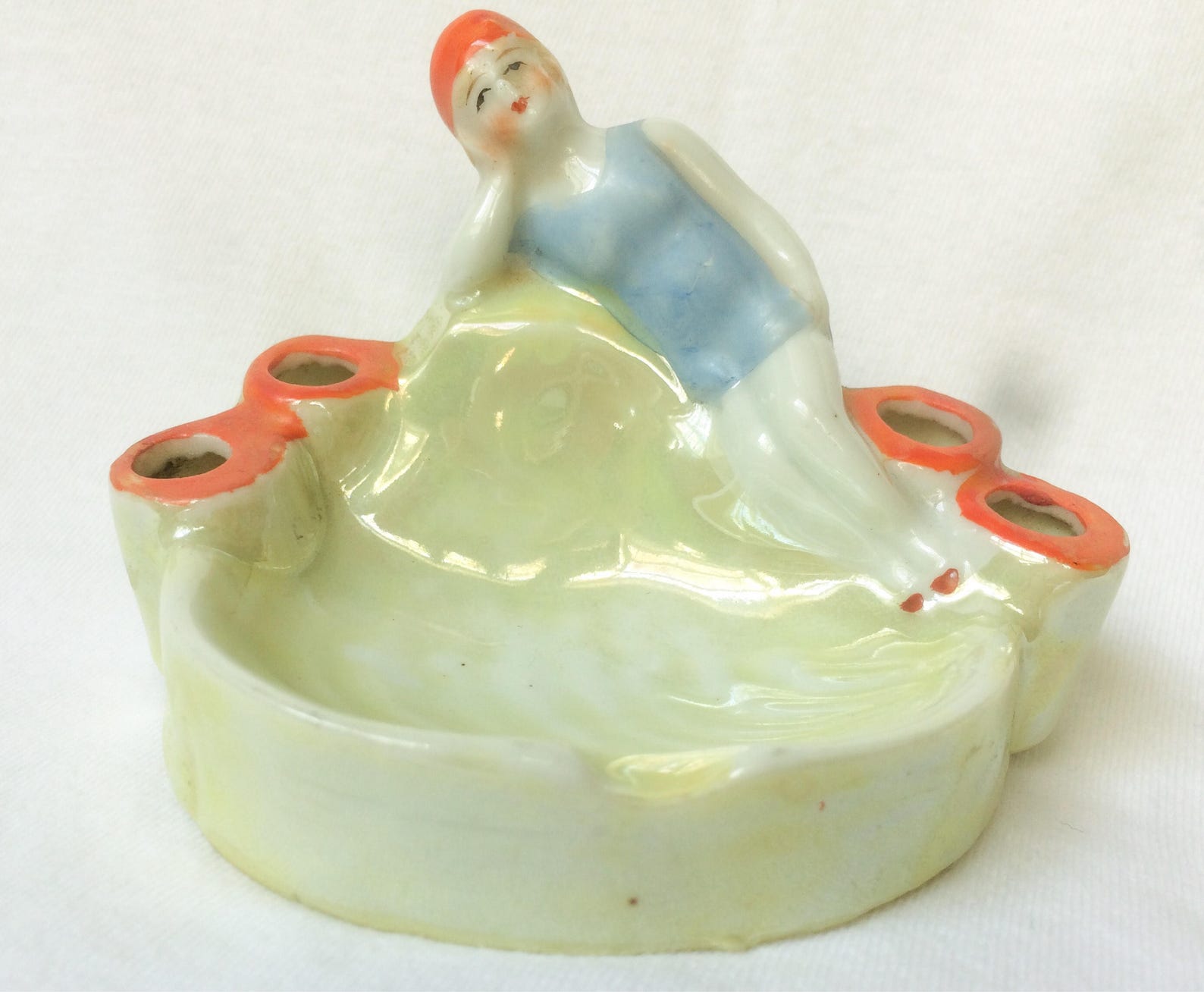 Flapper Bathing Beauty Ashtray Lady Figurine Luster Shell Cigarette ...