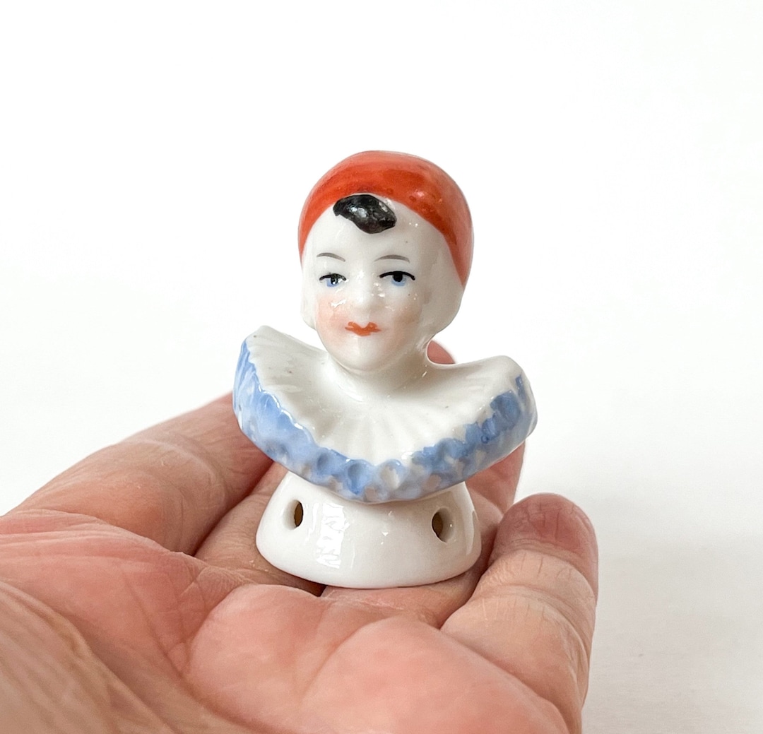 Cute Pierrot Boy Head Theatre Pierette Clown Pin Cushion Half Doll ...