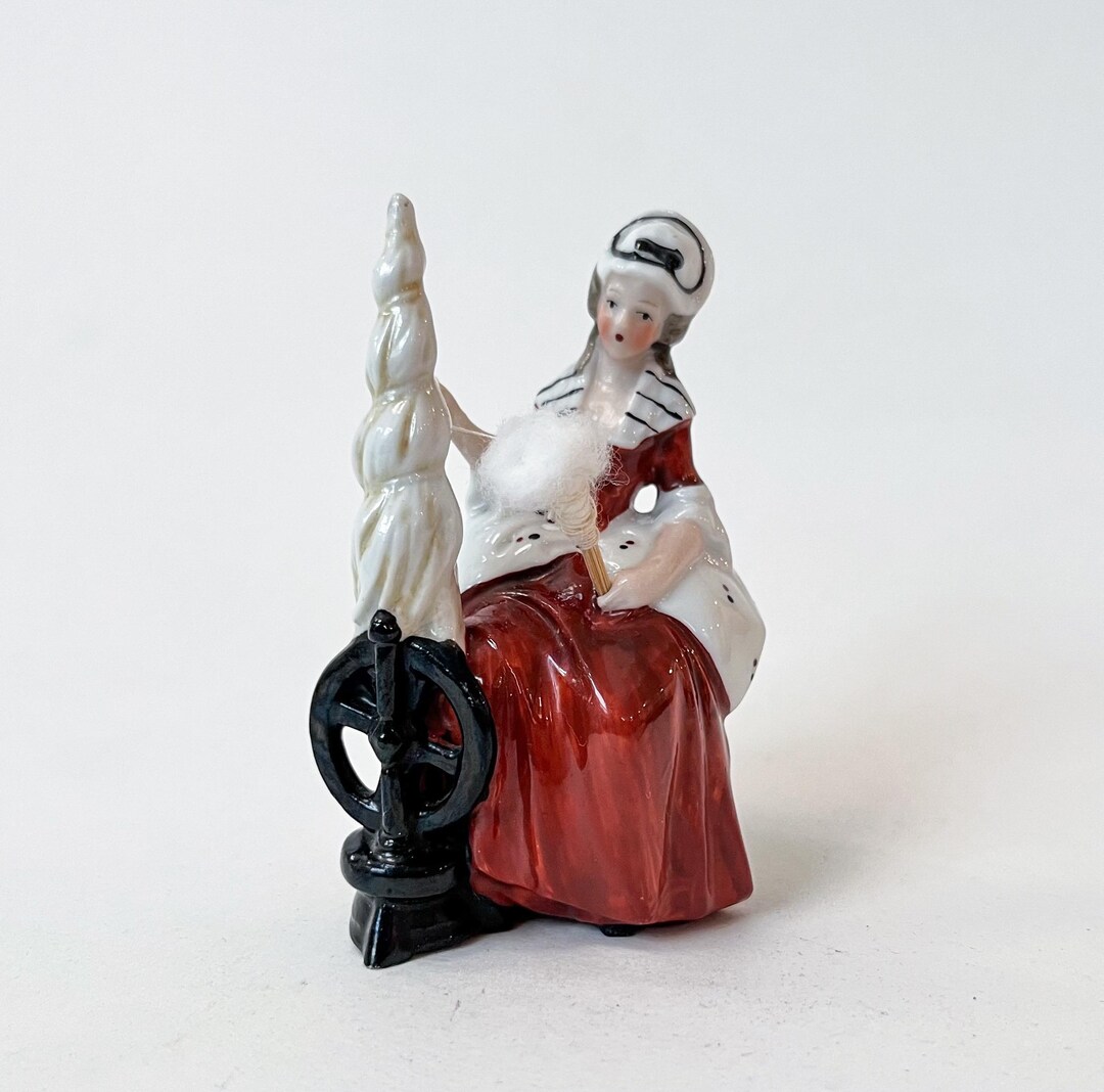 Victorian Lady Spinning Wheel Yarn Woman Doll Figurine Figure Porcelain ...
