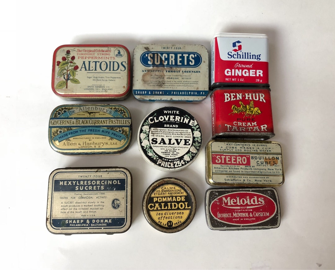 Lot Old Tin Medicine Candy French Pomade Meloids Ginger Cooking Kitchen ...