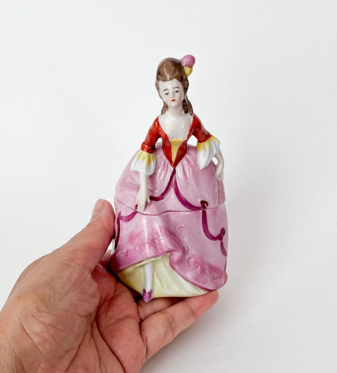 Victorian Pink Lady Dresser Box Woman Figurine Porcelain Ceramic ...