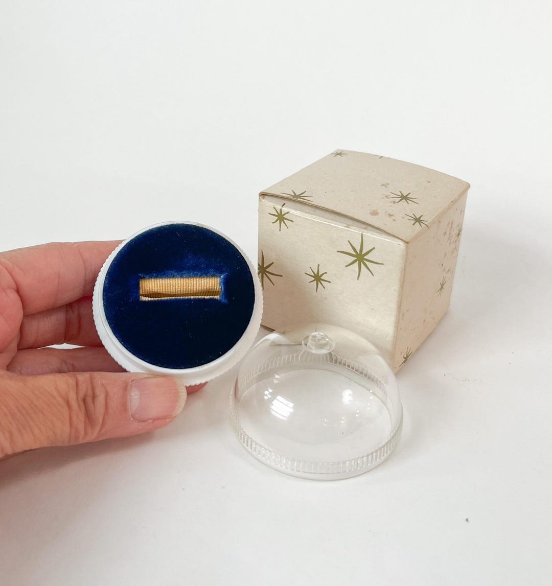 MCM Clear Dome Ring Box Starburst Pearly Plastic Blue Velvet Jewelry ...