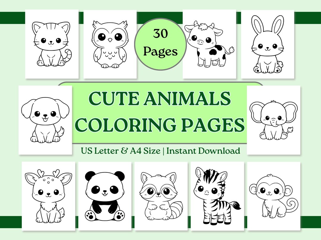 30 Animal Coloring Pages for Kids Printable | Cute Animal Coloring Book ...