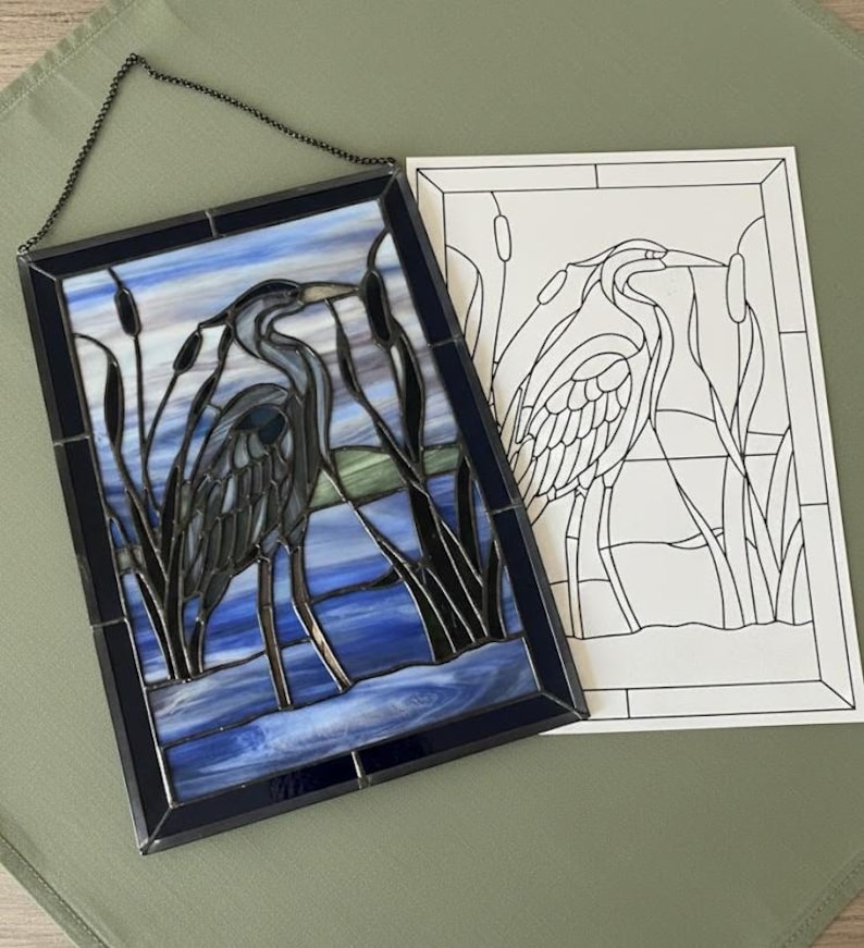 Blue Heron Stained Glass Digital Pattern - Etsy