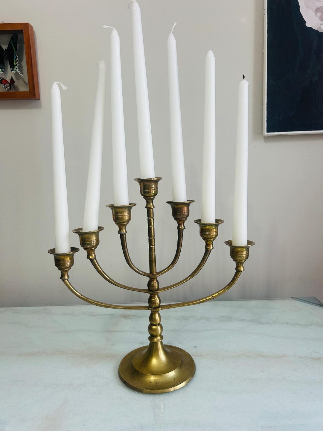 Vintage Solid Brass Adjustable 7 Arm Candelabra Candle Holder W ...