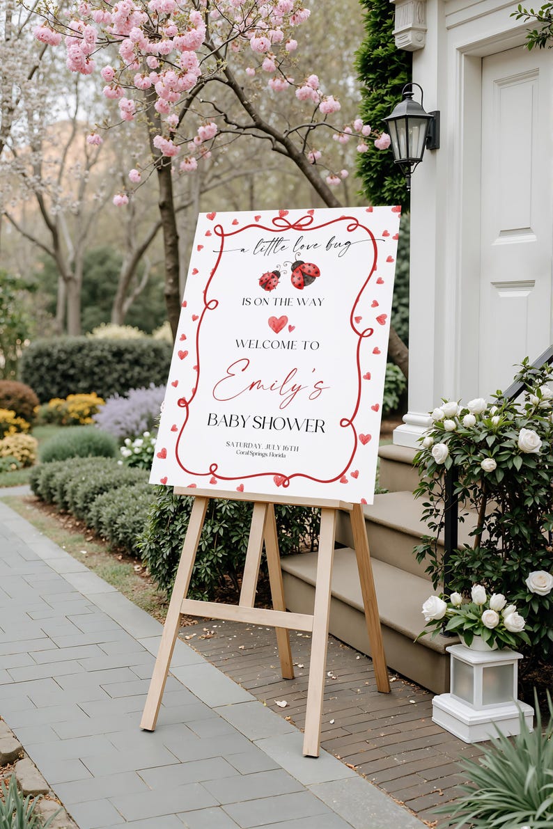 Welcome Sign Template: Love Bug Baby Shower, Red Ladybug Theme ...