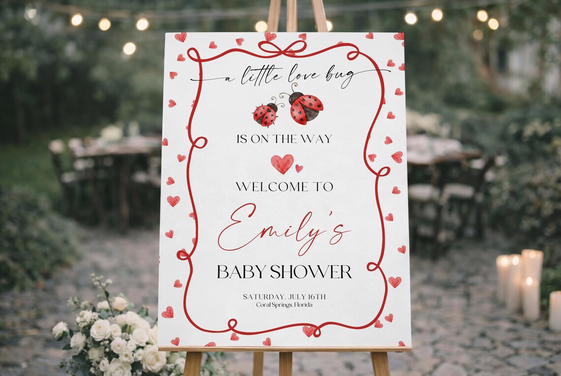 Welcome Sign Template: Love Bug Baby Shower, Red Ladybug Theme ...