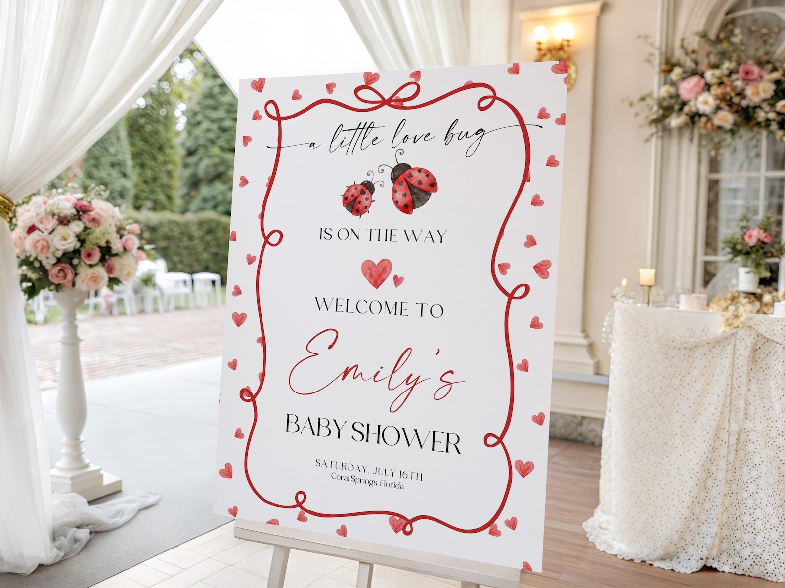 Welcome Sign Template: Love Bug Baby Shower, Red Ladybug Theme ...