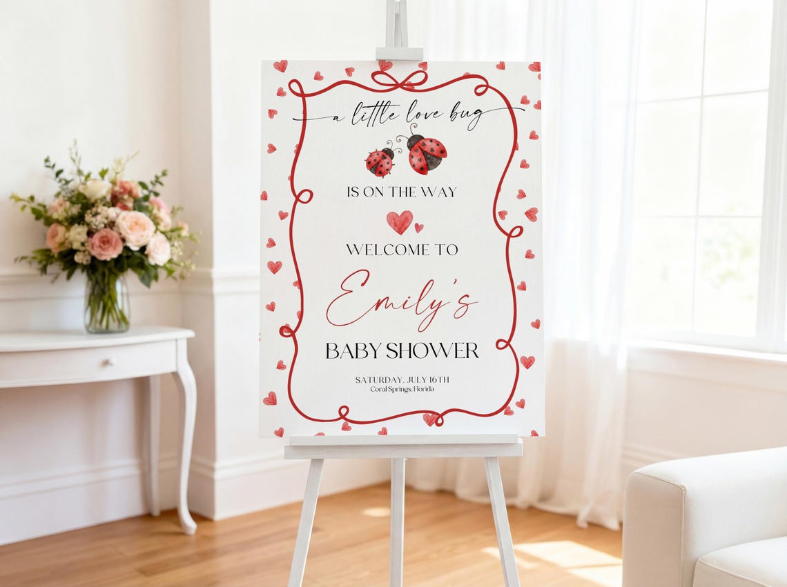 Welcome Sign Template: Love Bug Baby Shower, Red Ladybug Theme ...