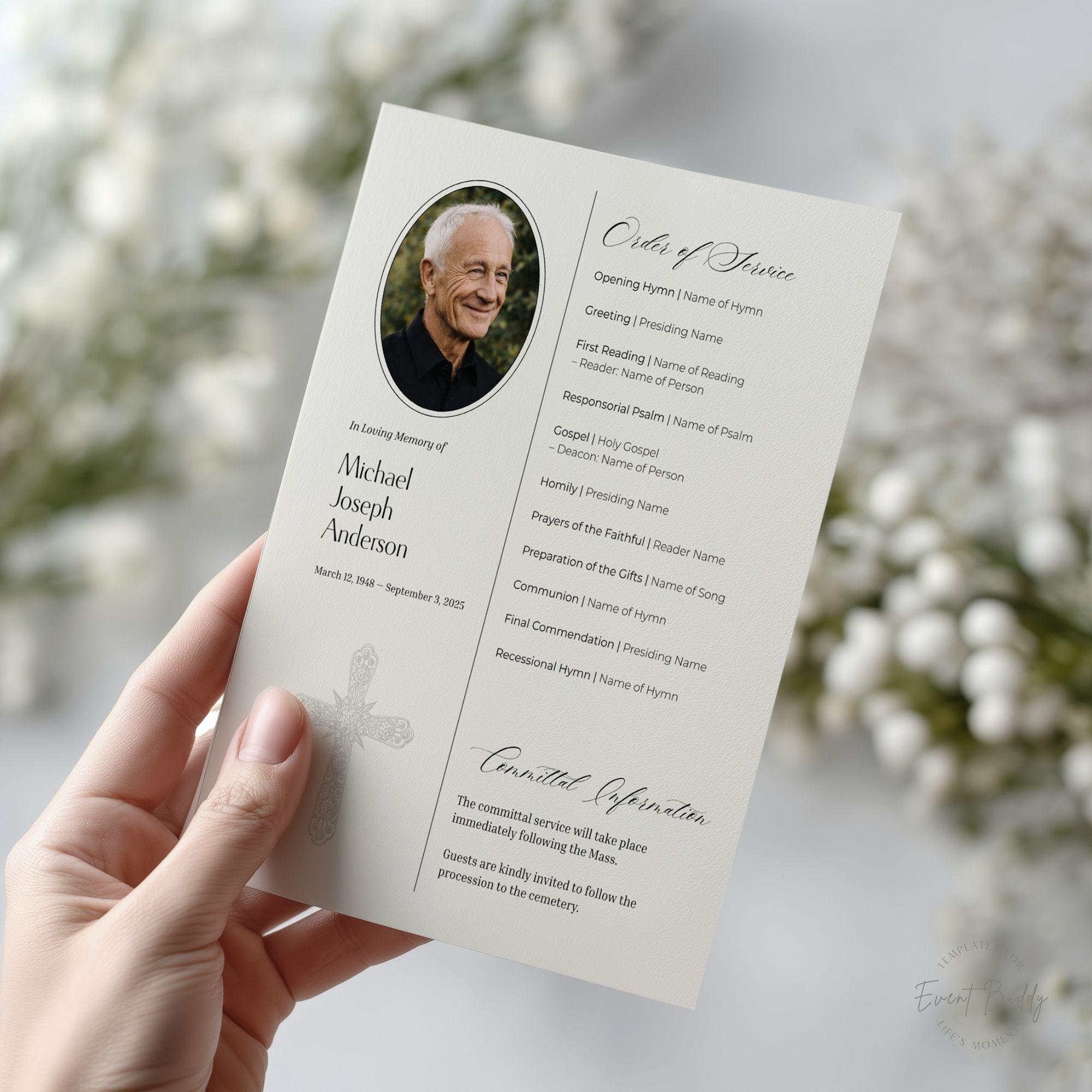 Catholic Funeral Mass Program Template Single Page Order of Service ...
