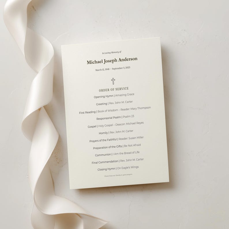 Simplified Catholic Funeral Mass Program Template Editable in Canva ...