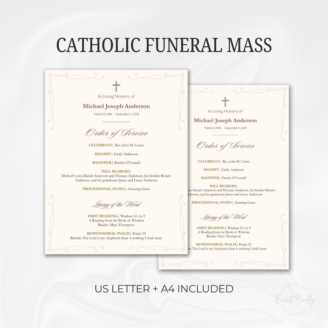 Catholic Funeral Mass Program 2 Page Template Editable in Canva ...